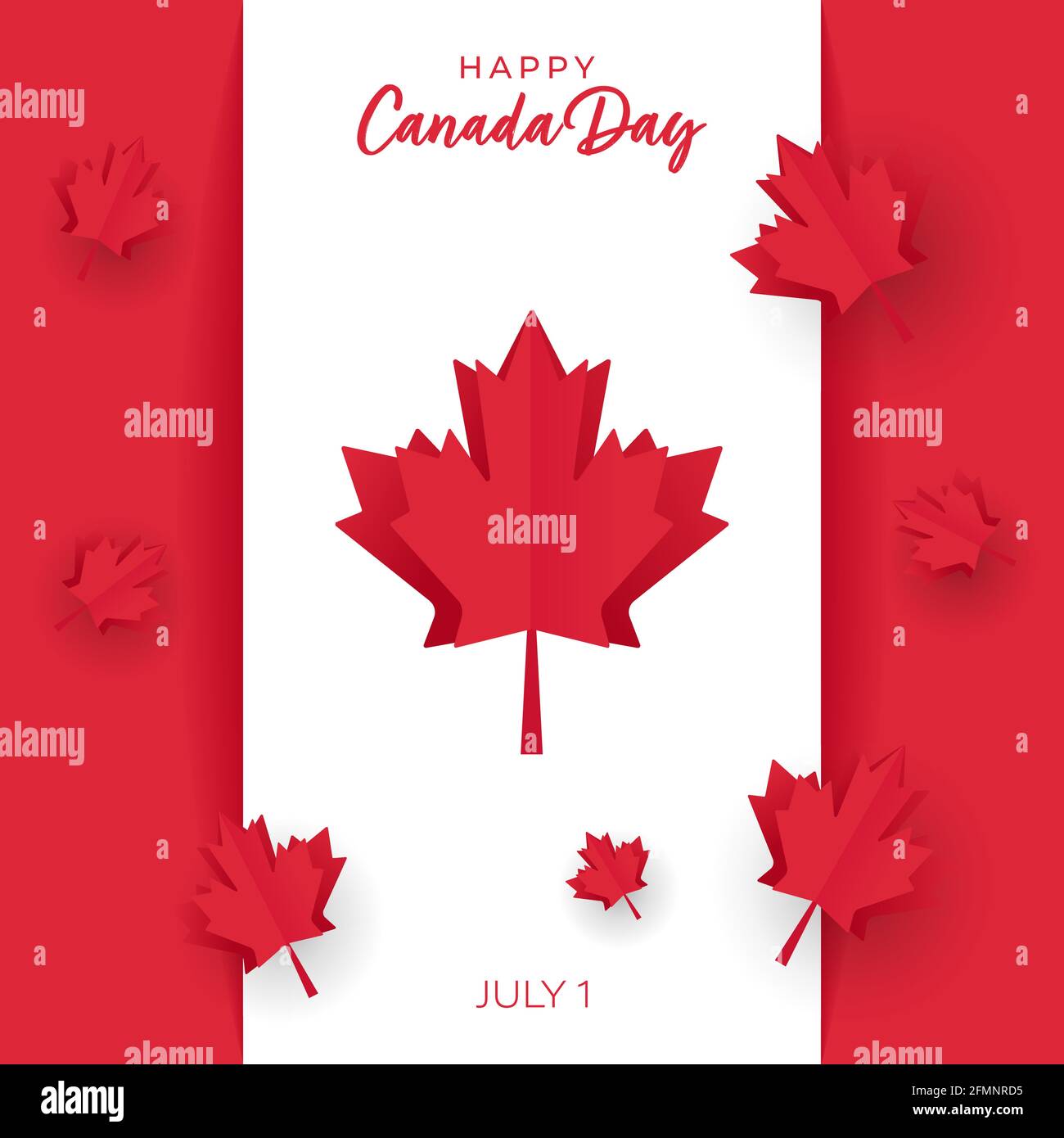 Happy Canada Day banner with Canada Flag and paper cut maple leaves ...