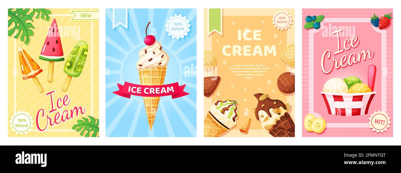 Ice Cream Poster Cold Summer Desserts Promotional Banner Flyer