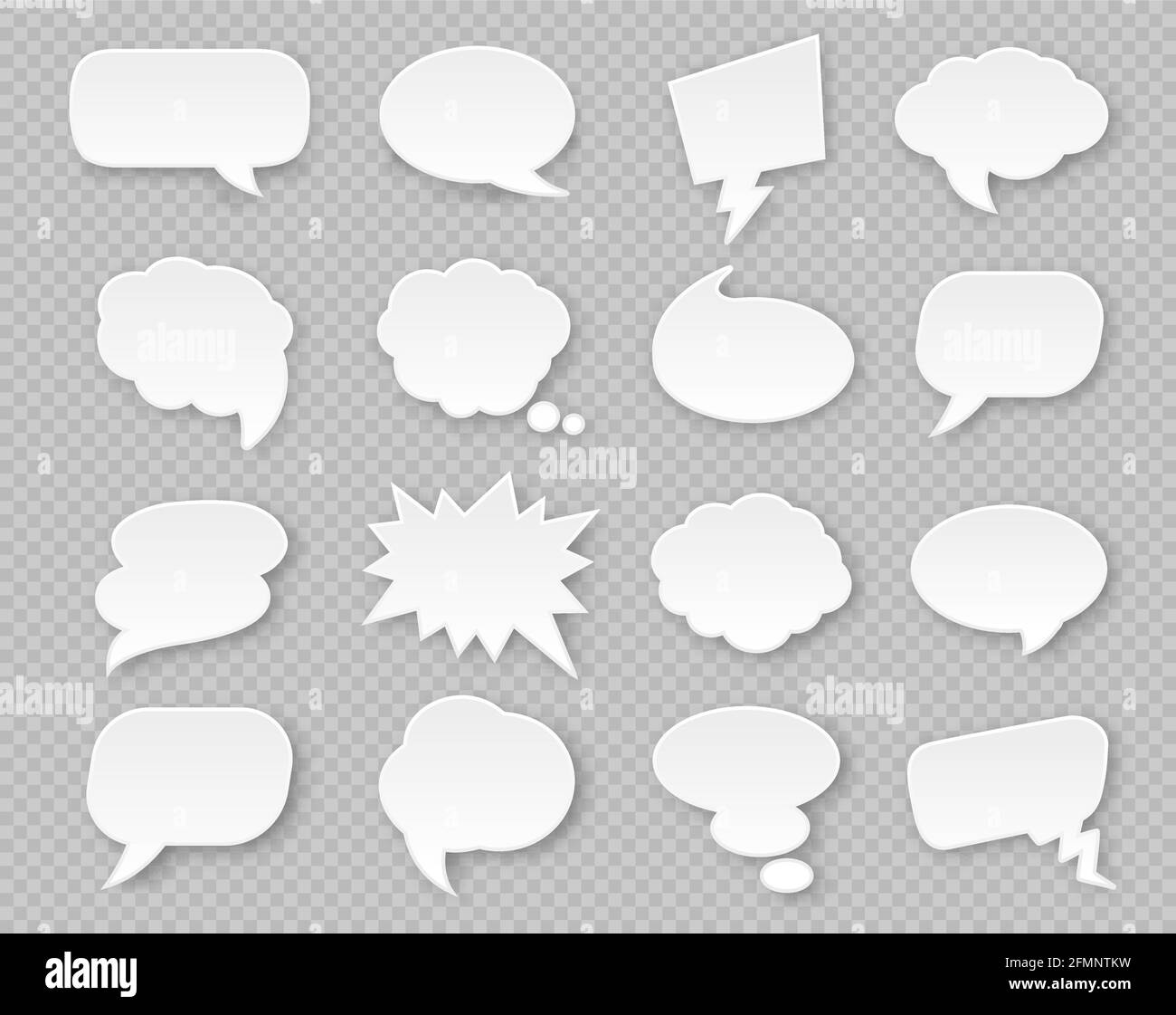 Paper speech bubbles. Comic thought white blank balloons with shadow ...
