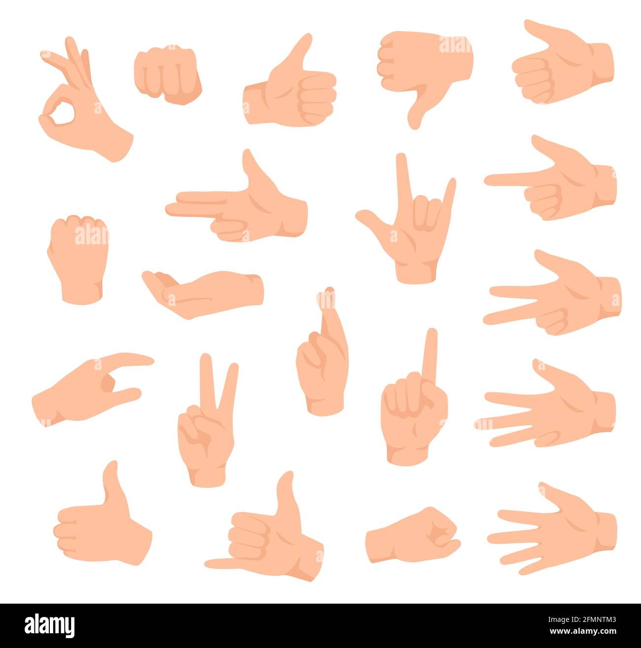 Hand gestures. Male hands with various signs. Ok, victory and like ...