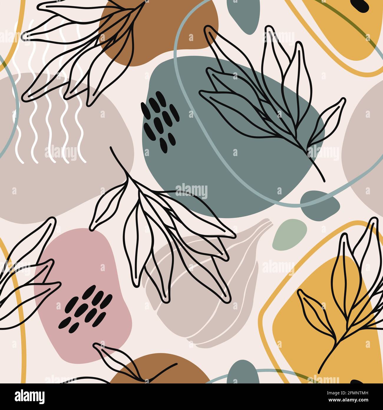 Contemporary boho seamless pattern. Abstract organic shapes, tropical ...