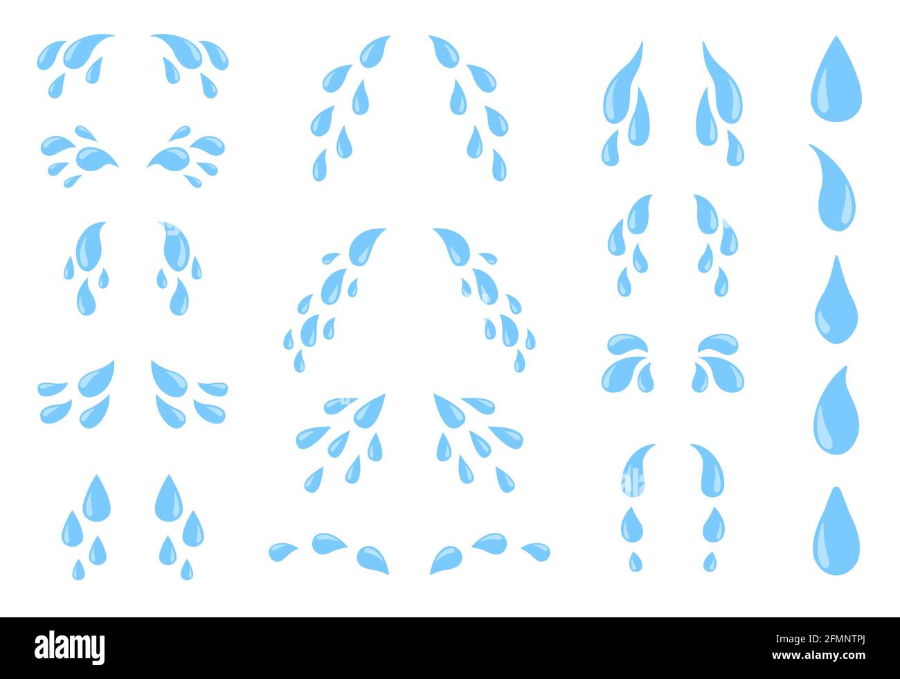 Cartoon tears. Sweat or crying fluid, falling blue water drops ...