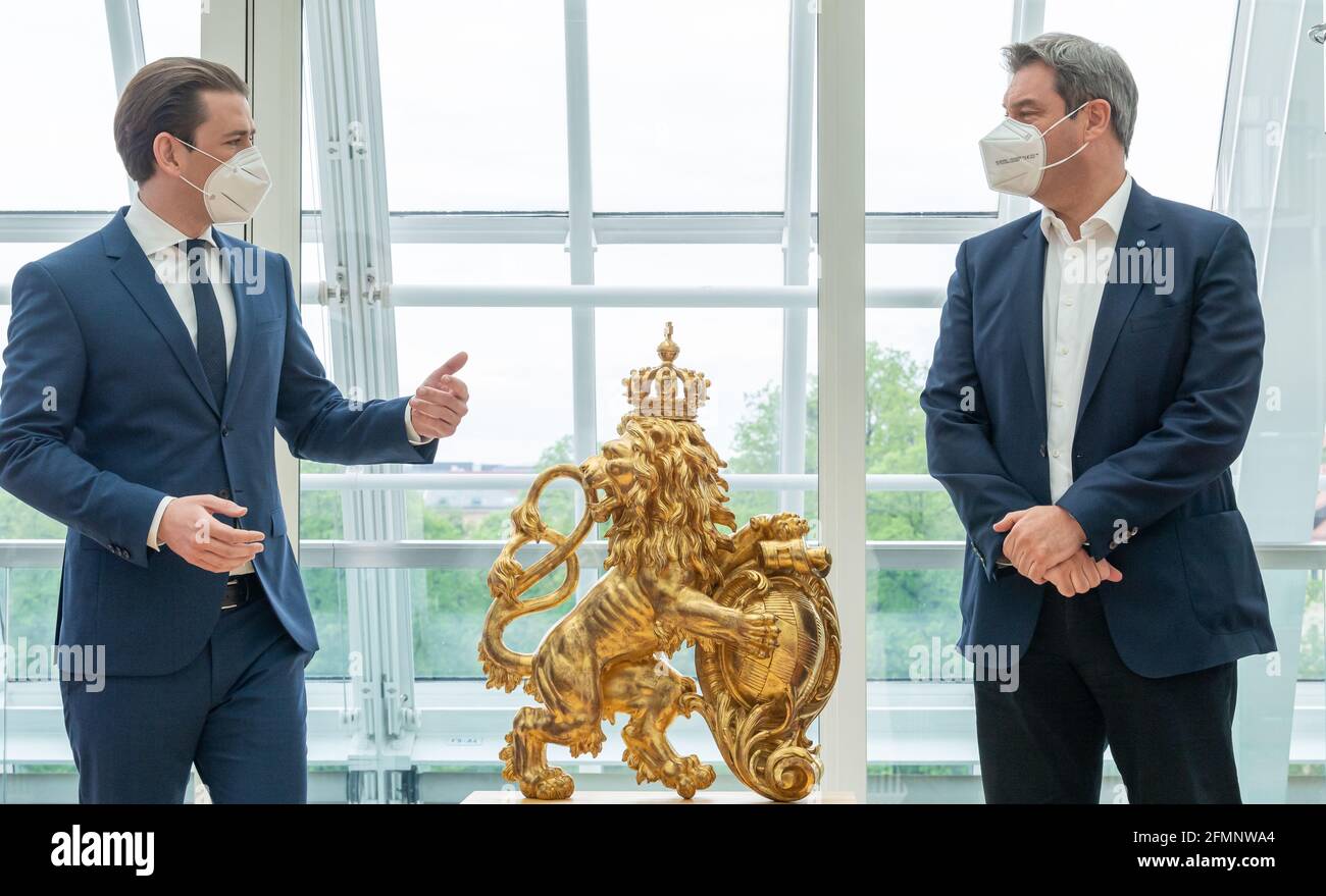 Munich, Germany. 11th May, 2021. Markus Söder (r, CSU), Prime Minister ...