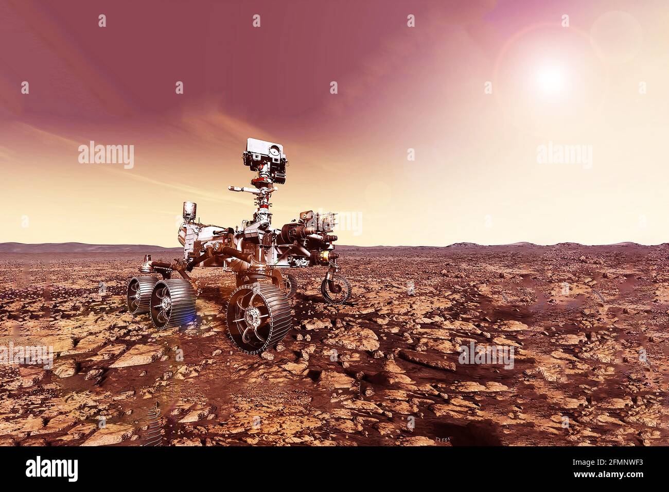 Mars rover on the surface of the planet Mars. Elements of this image ...