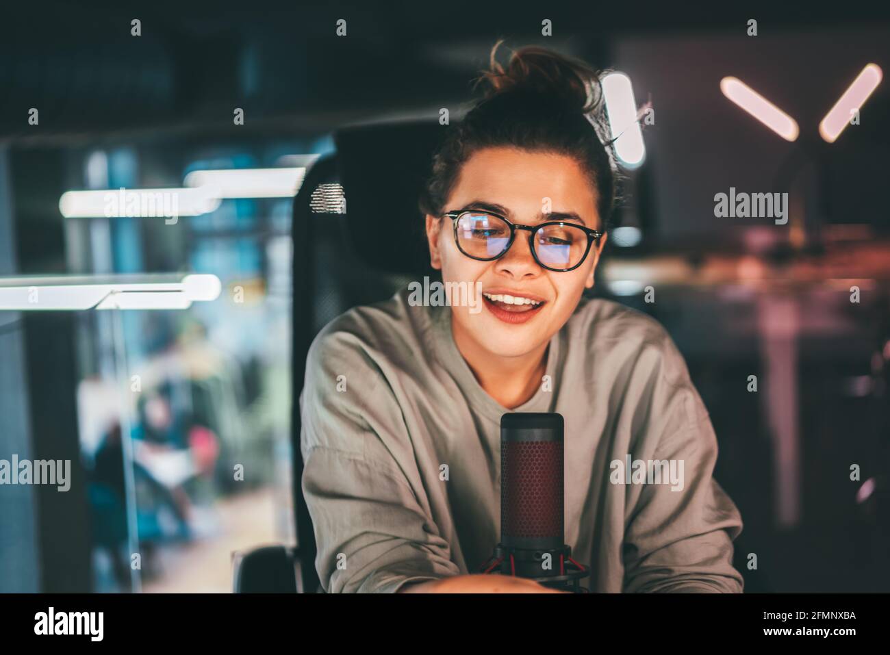 Portrait woman broadcasting internet radio hi-res stock photography and ...