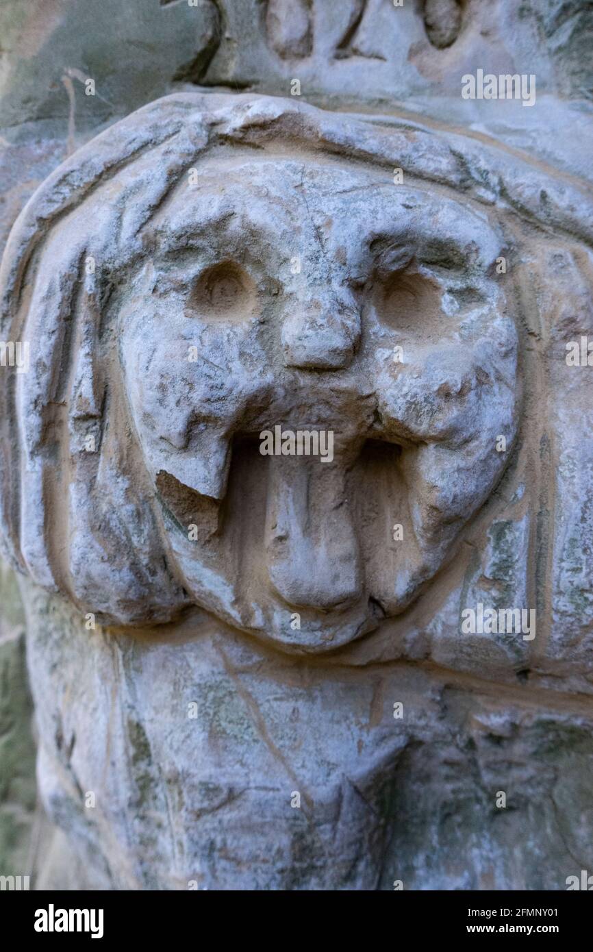 Carvings in the sandstone banks of Hell Lane, an ancient sunken path (a ...