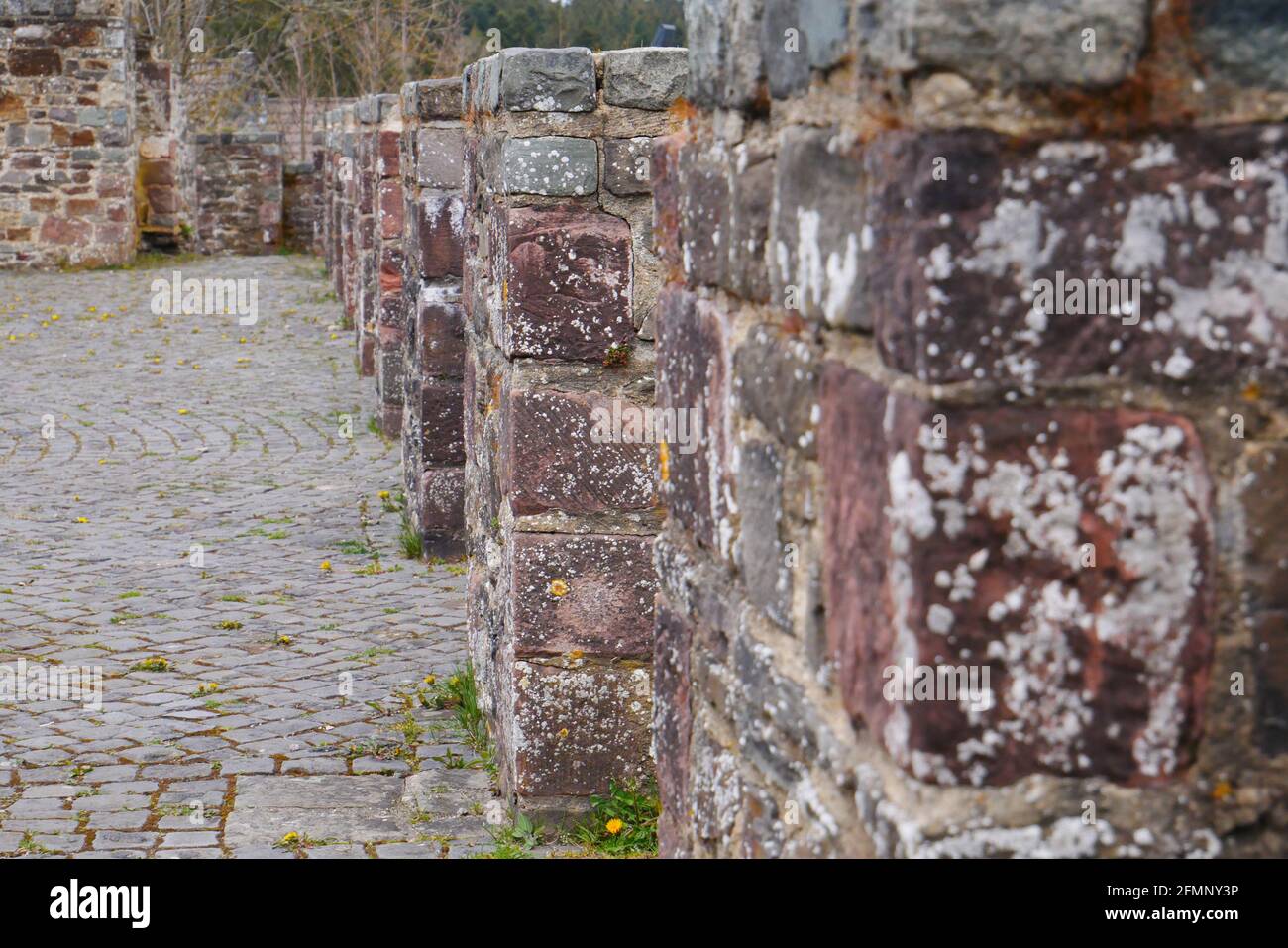 close up of an old defensive wall of a medieval castle Stock Photo - Alamy