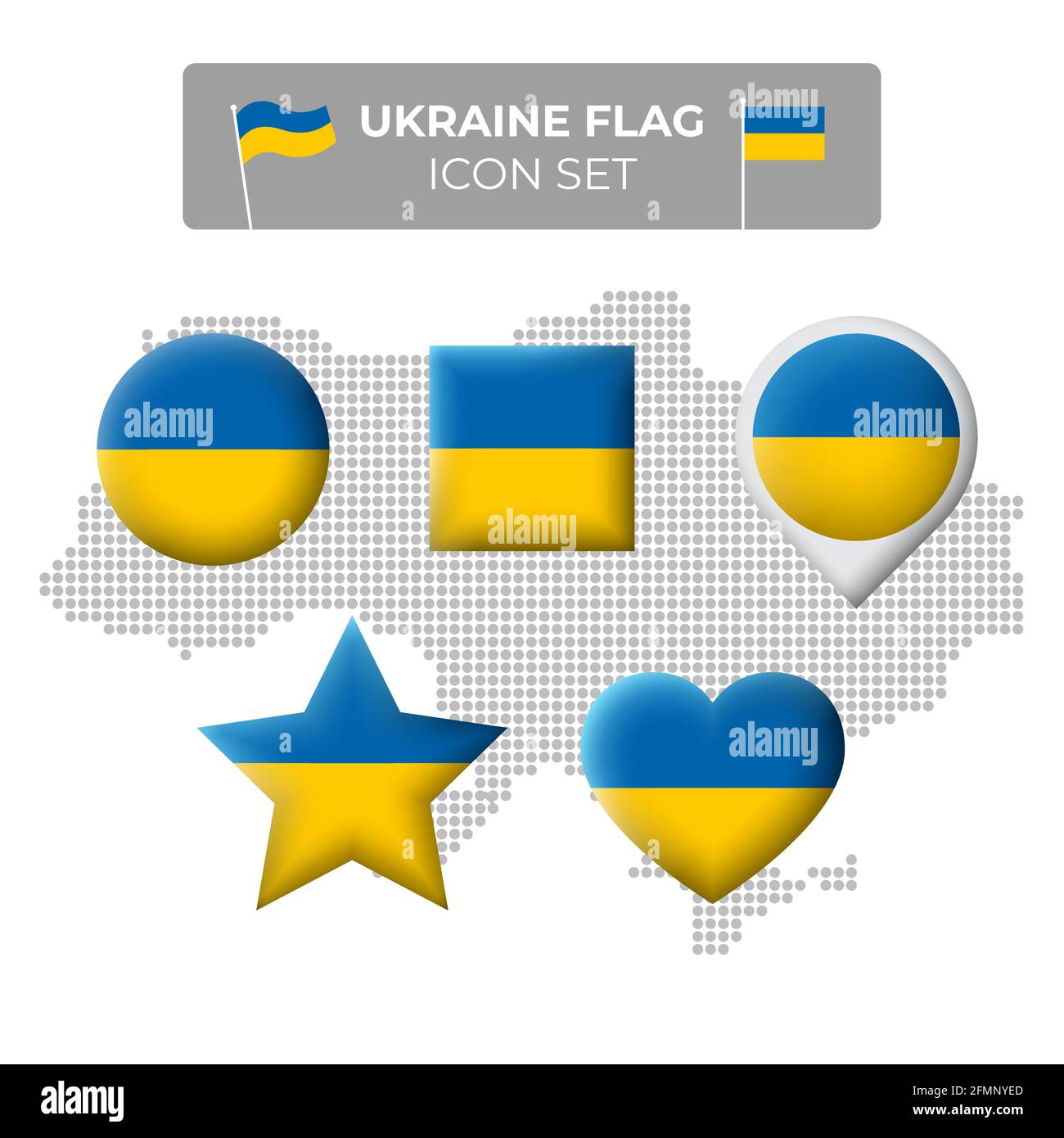 Ukraine flag icons set in the shape of square, heart, circle, stars and ...
