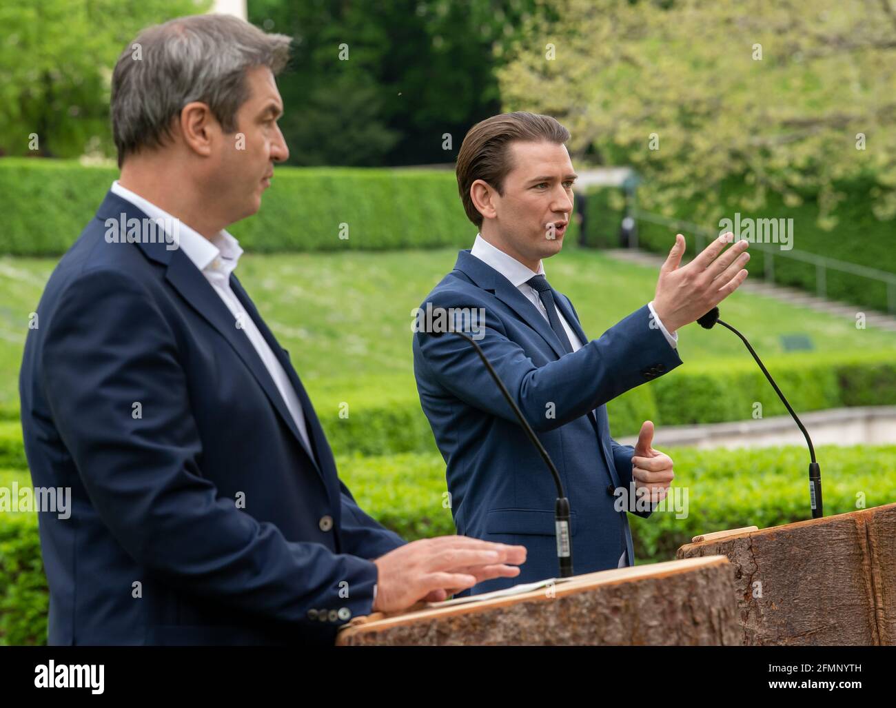 Munich, Germany. 11th May, 2021. Markus Söder (l, CSU), Prime Minister ...
