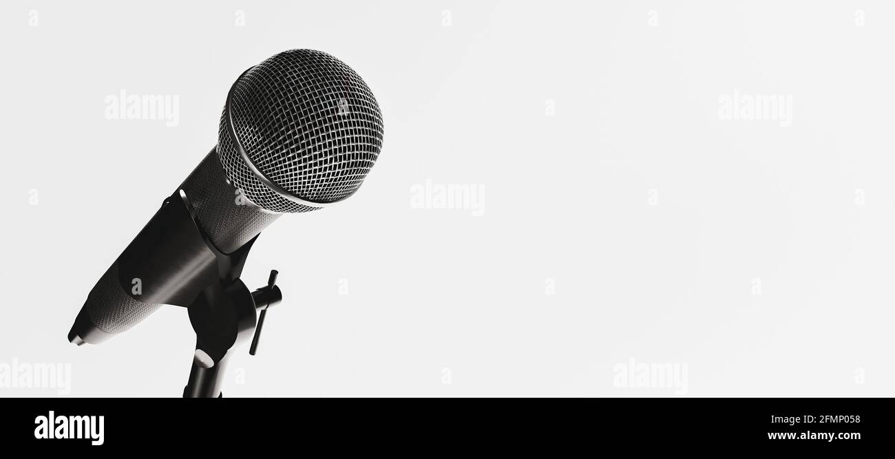 3D render of a silver microphone isolated on a white background Stock ...