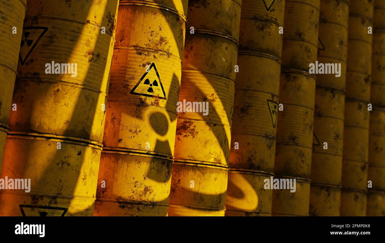 radioactive waste in barrels background Stock Photo - Alamy