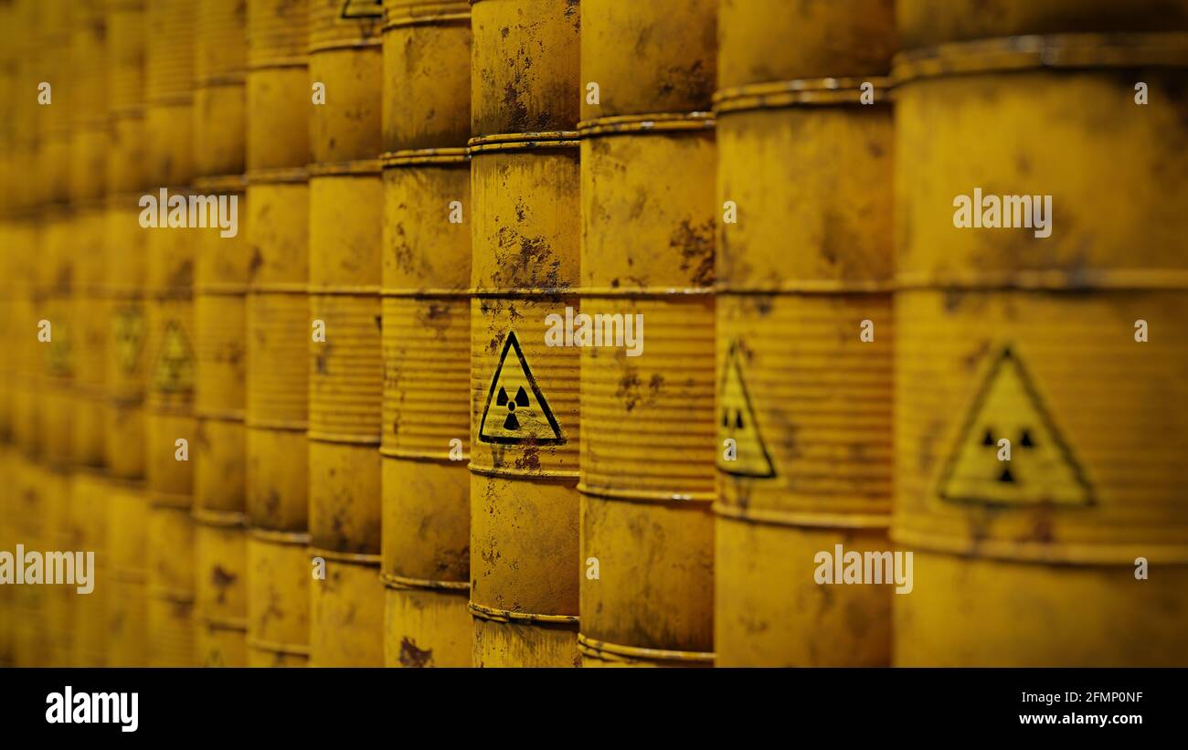 radioactive waste in barrels background Stock Photo - Alamy