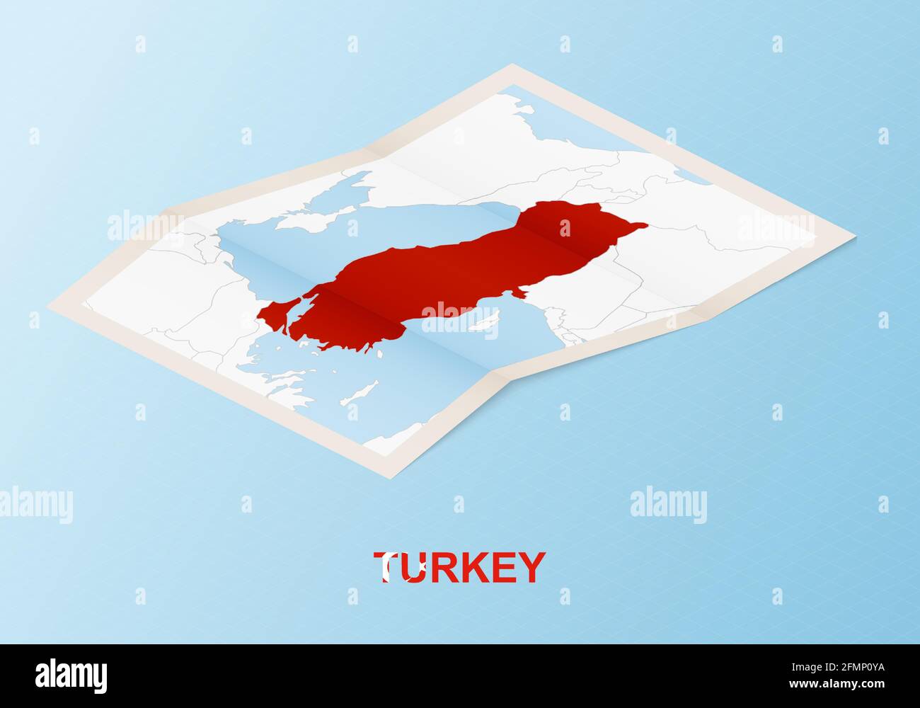 Folded paper map of Turkey with neighboring countries in isometric ...