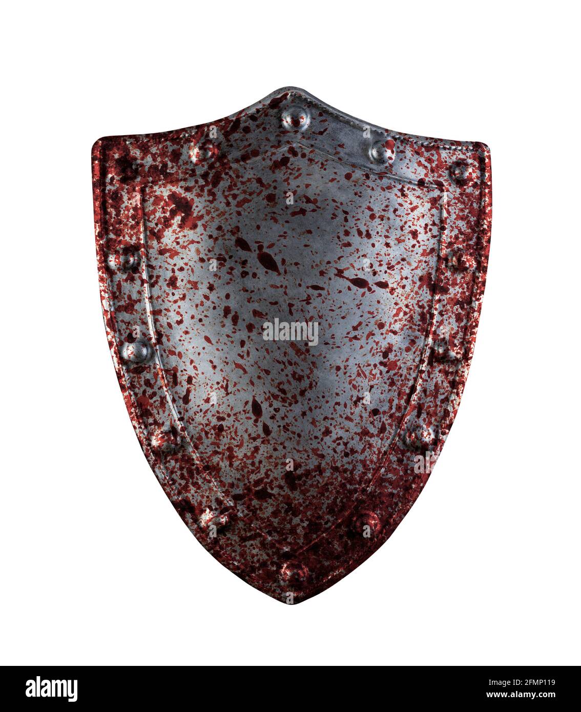 Old medieval shield in blood isolated on white background with clipping ...
