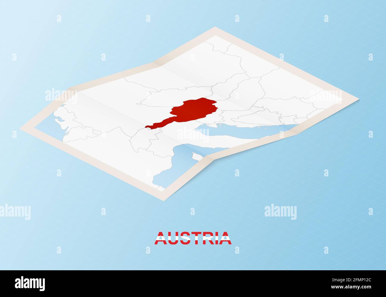 Folded paper map of Austria with neighboring countries in isometric ...