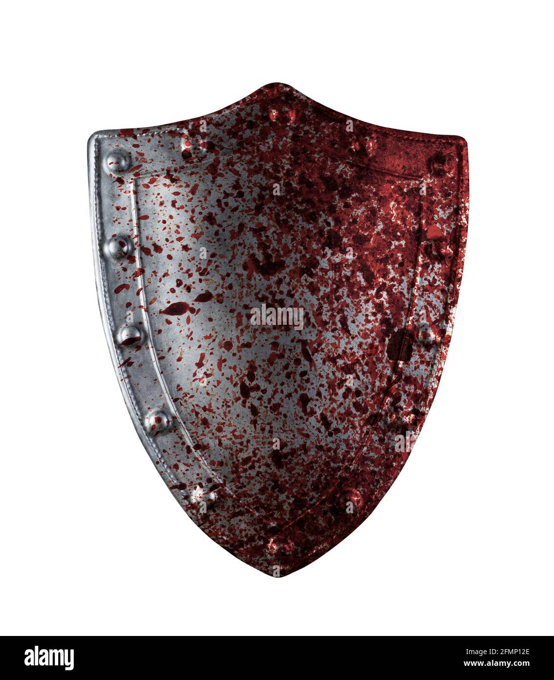 Old medieval shield in blood isolated on white background with clipping ...