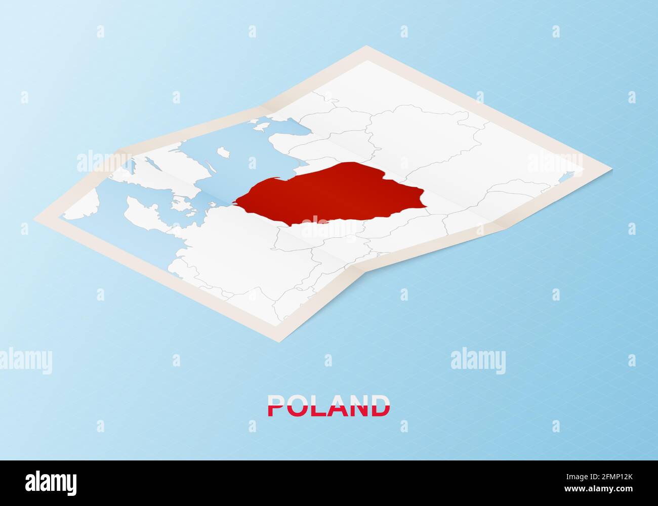 Folded paper map of Poland with neighboring countries in isometric ...