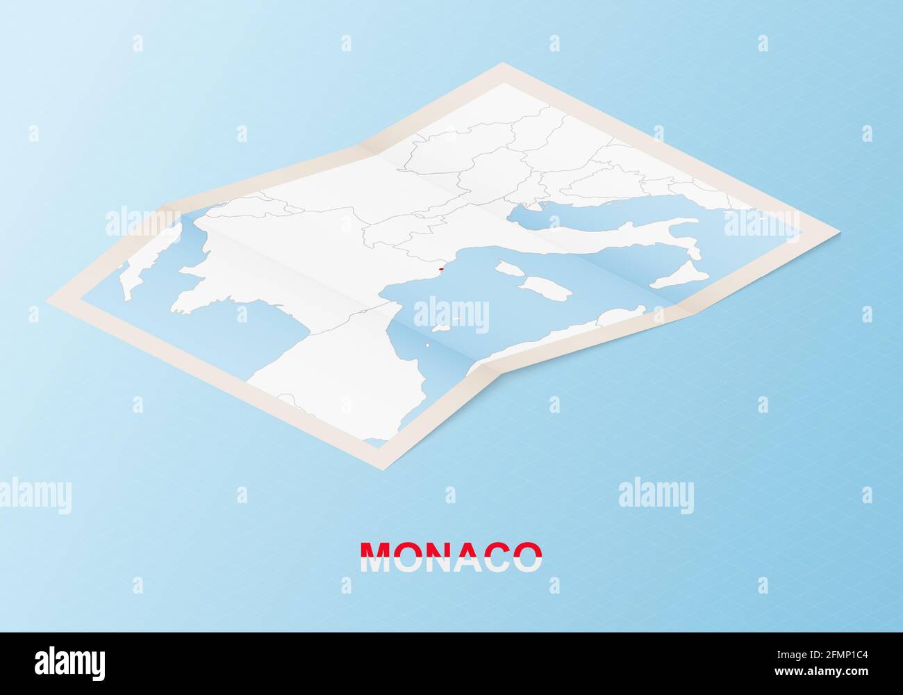 Folded paper map of Monaco with neighboring countries in isometric ...