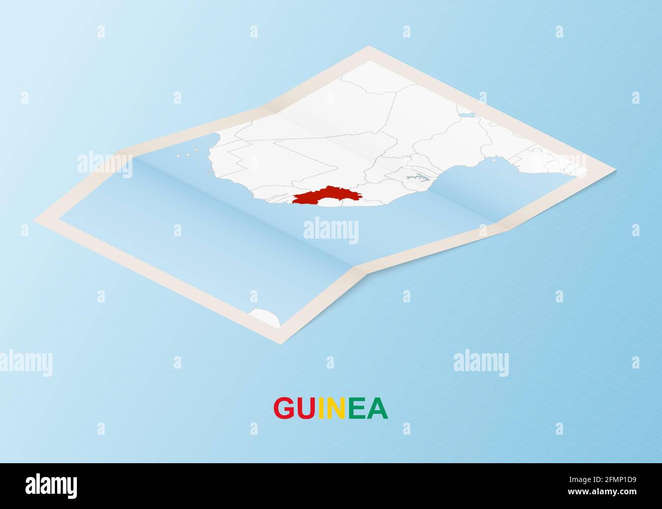 Folded paper map of Guinea with neighboring countries in isometric ...