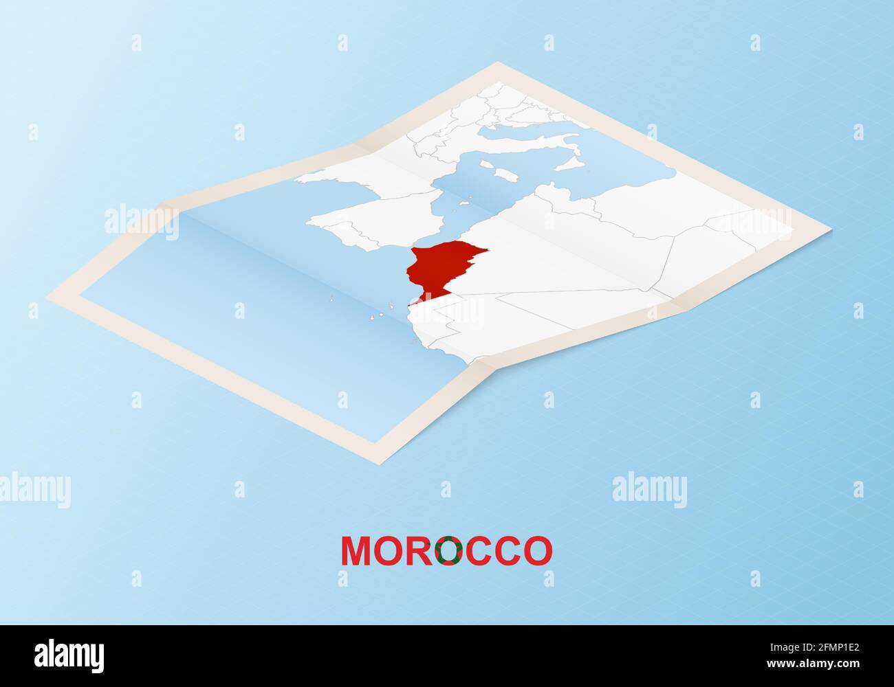 Folded paper map of Morocco with neighboring countries in isometric ...
