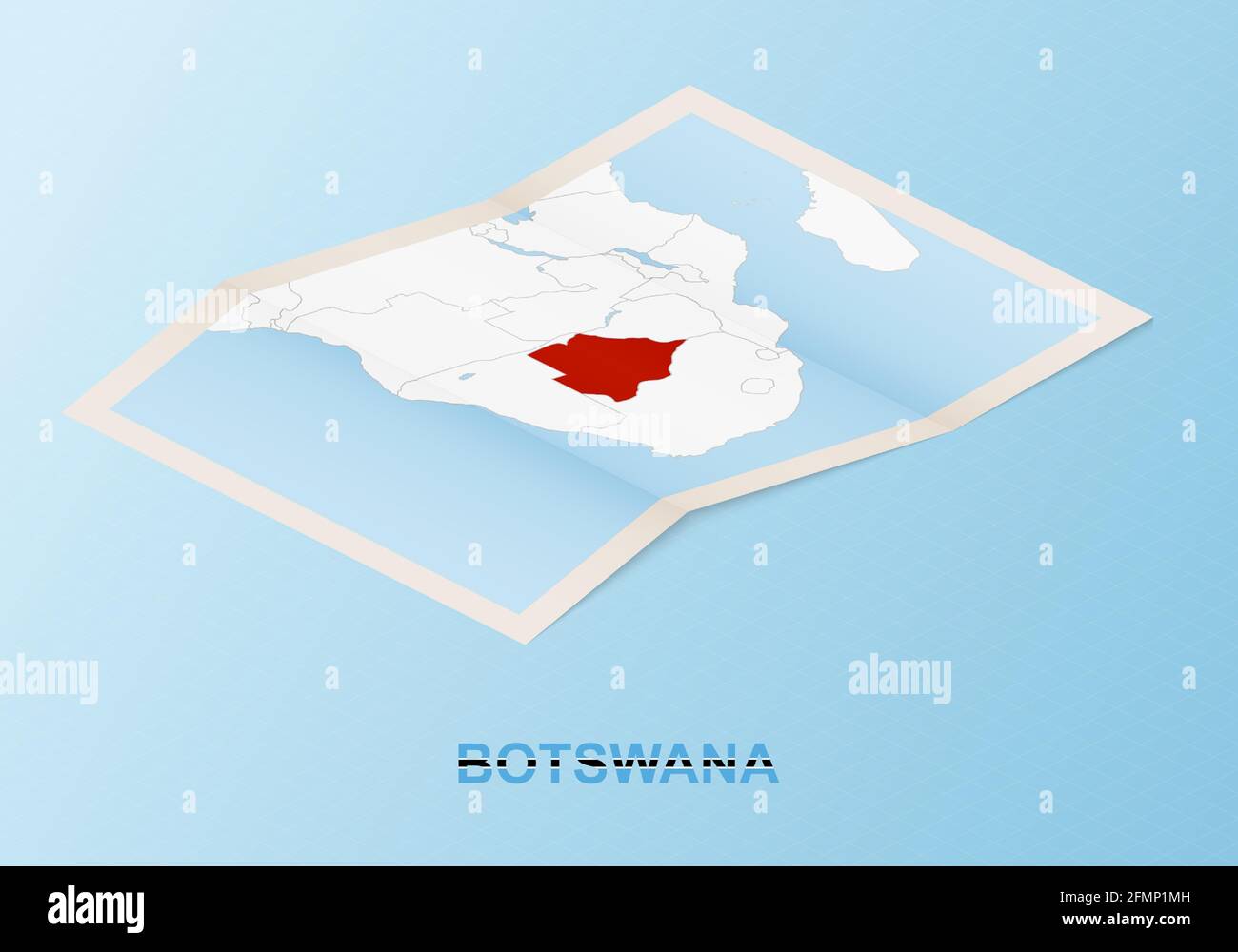 Folded paper map of Botswana with neighboring countries in isometric ...
