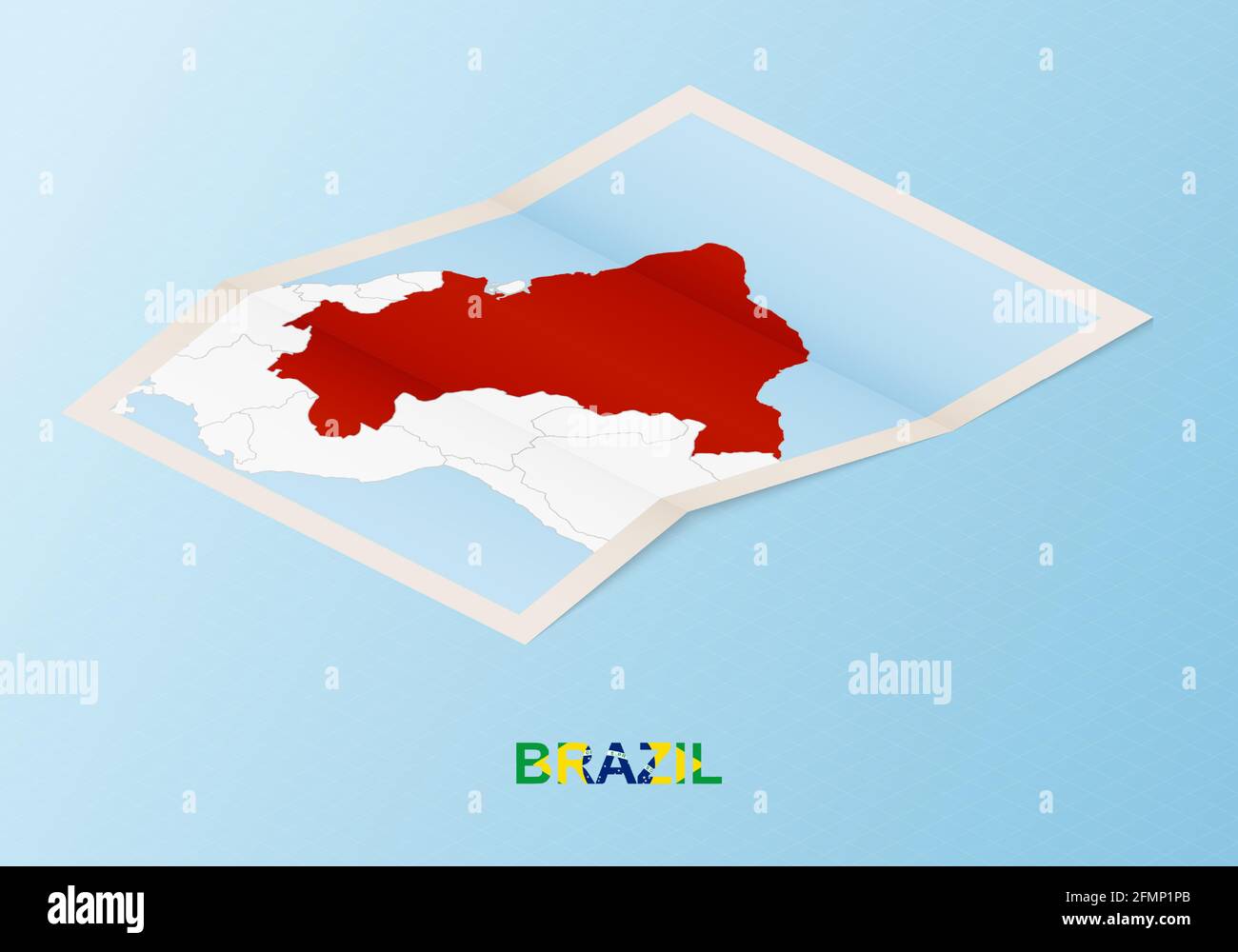 Folded paper map of Brazil with neighboring countries in isometric ...