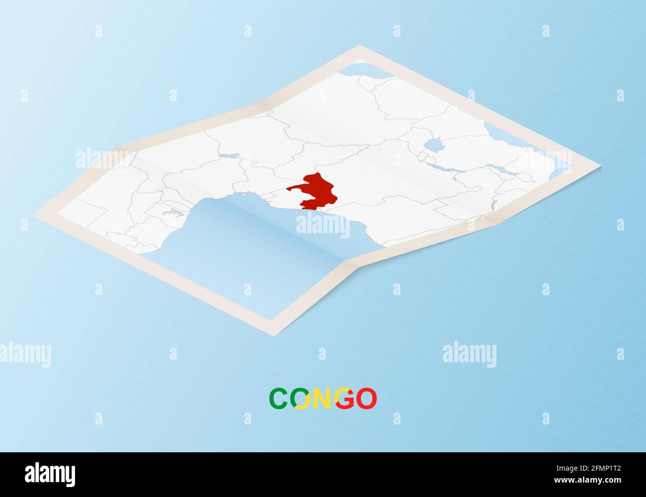 Folded paper map of Congo with neighboring countries in isometric style ...