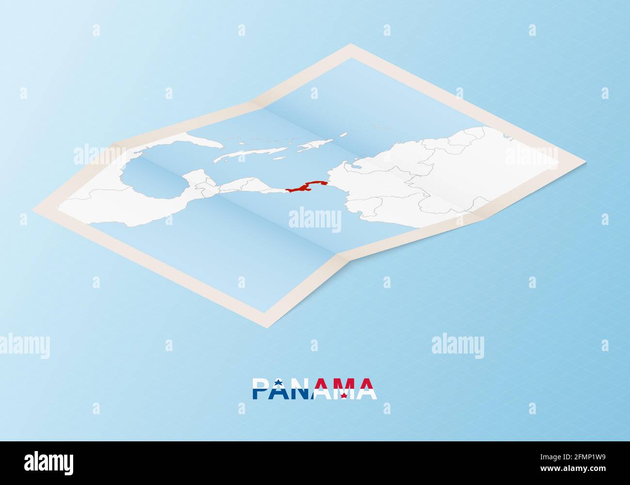 Folded paper map of Panama with neighboring countries in isometric ...