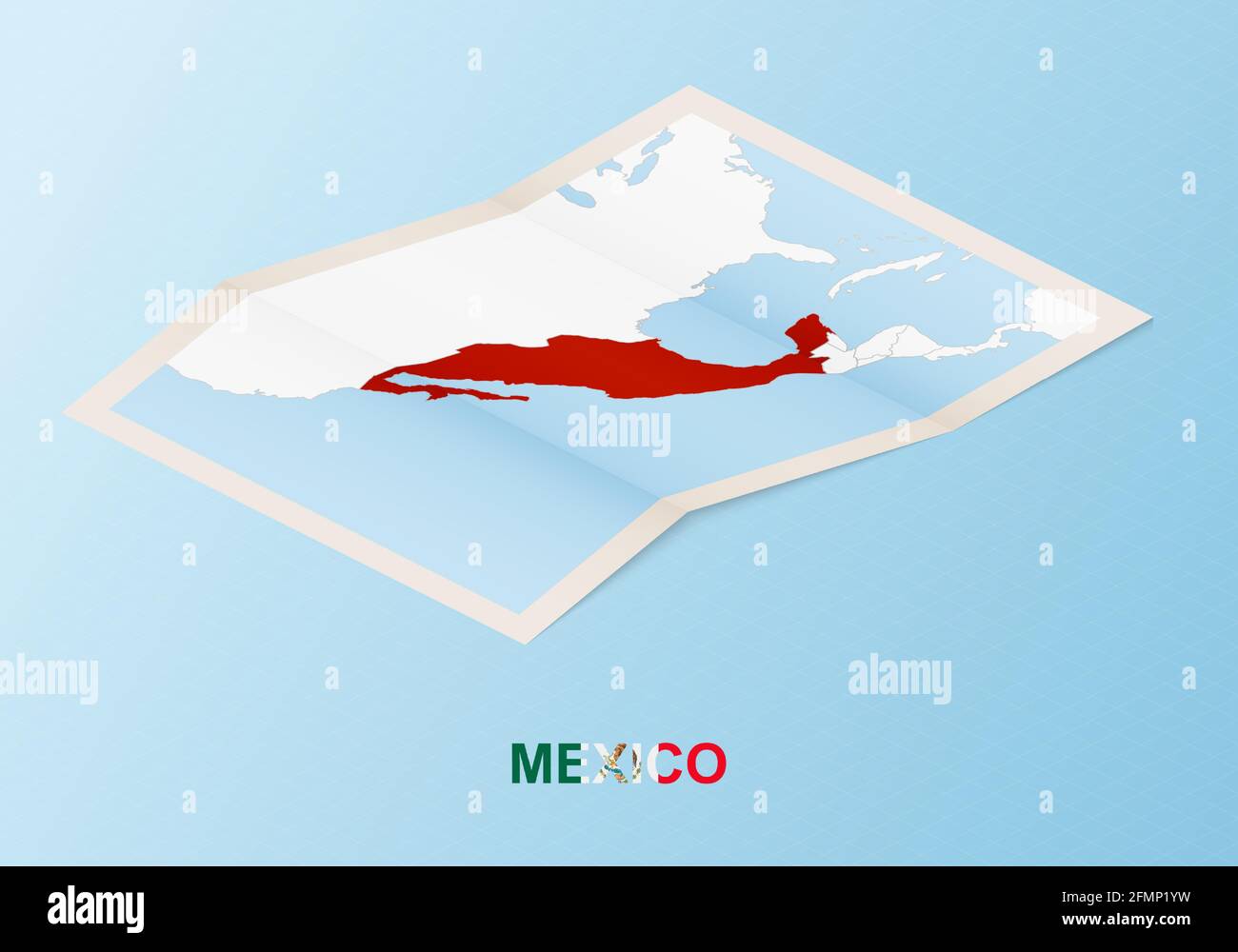 Folded paper map of Mexico with neighboring countries in isometric ...