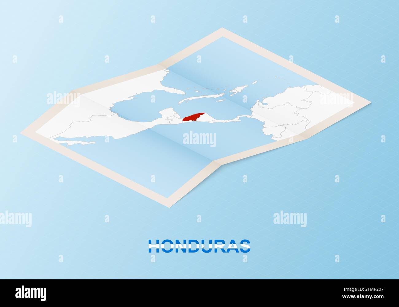 Folded paper map of Honduras with neighboring countries in isometric ...