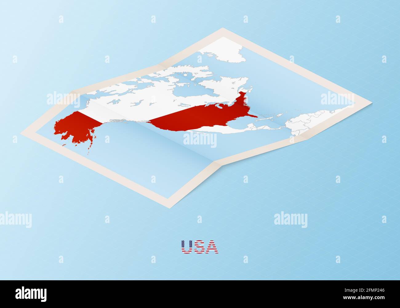 Folded paper map of USA with neighboring countries in isometric style ...