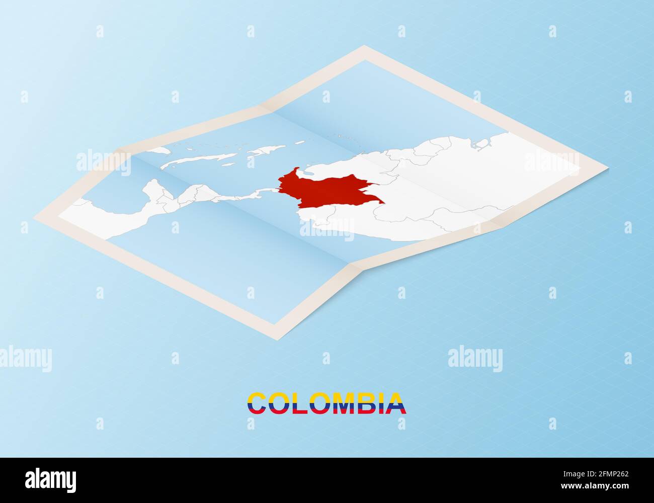 Folded paper map of Colombia with neighboring countries in isometric ...