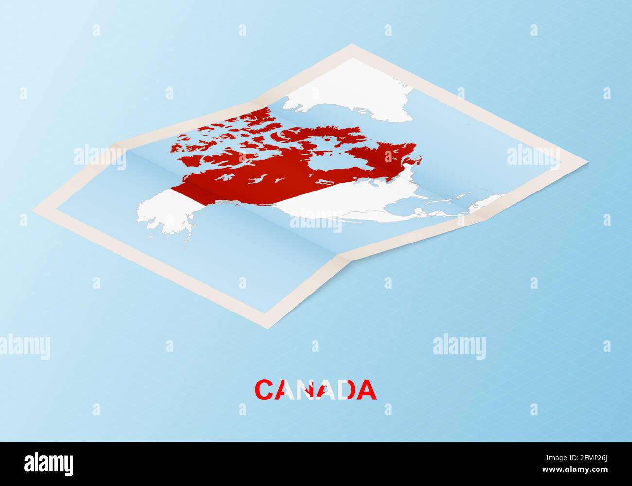 Folded paper map of Canada with neighboring countries in isometric ...
