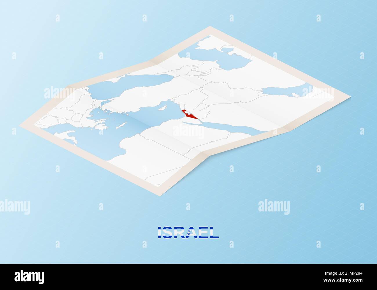 Folded paper map of Israel with neighboring countries in isometric ...