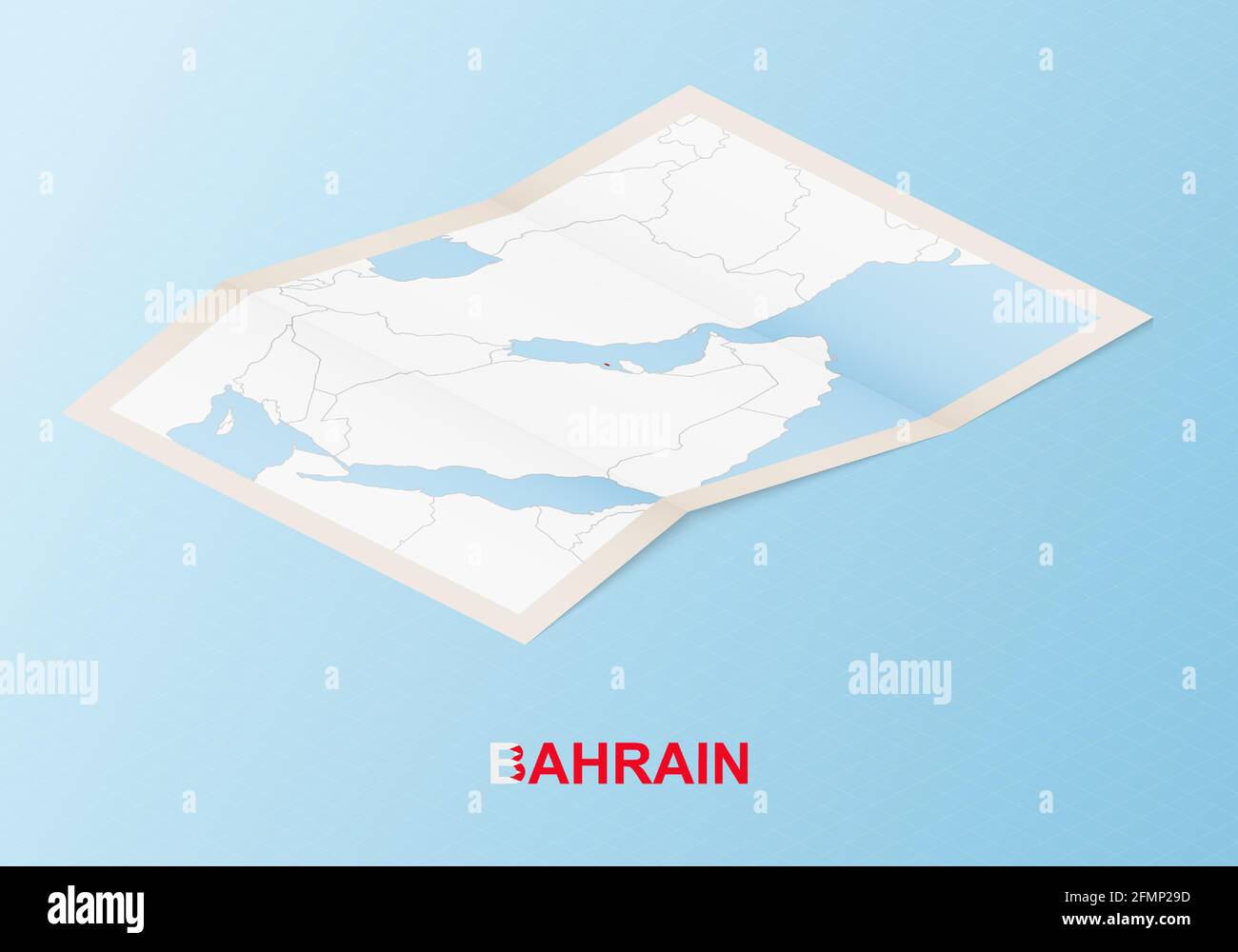 Folded paper map of Bahrain with neighboring countries in isometric ...