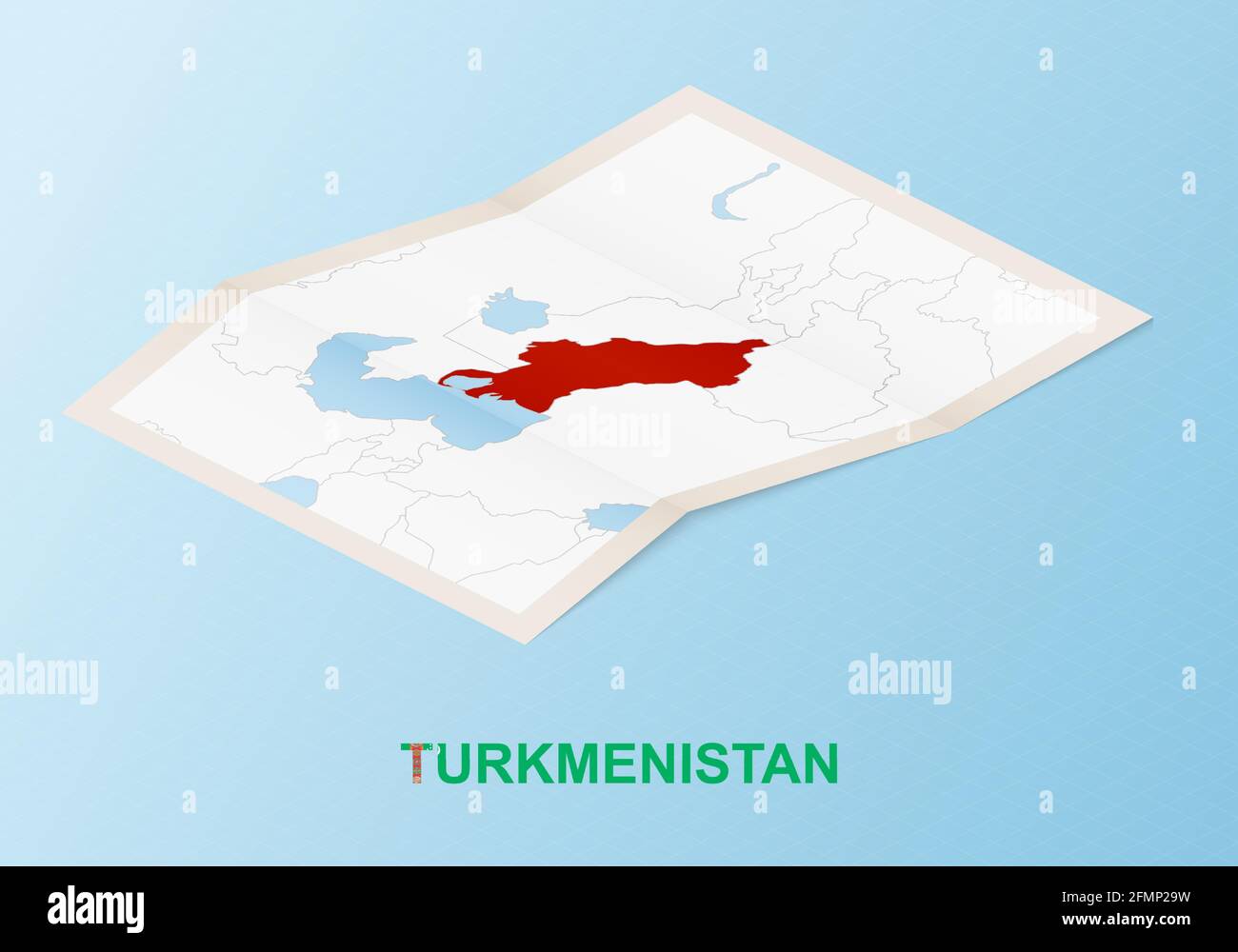 Folded paper map of Turkmenistan with neighboring countries in ...