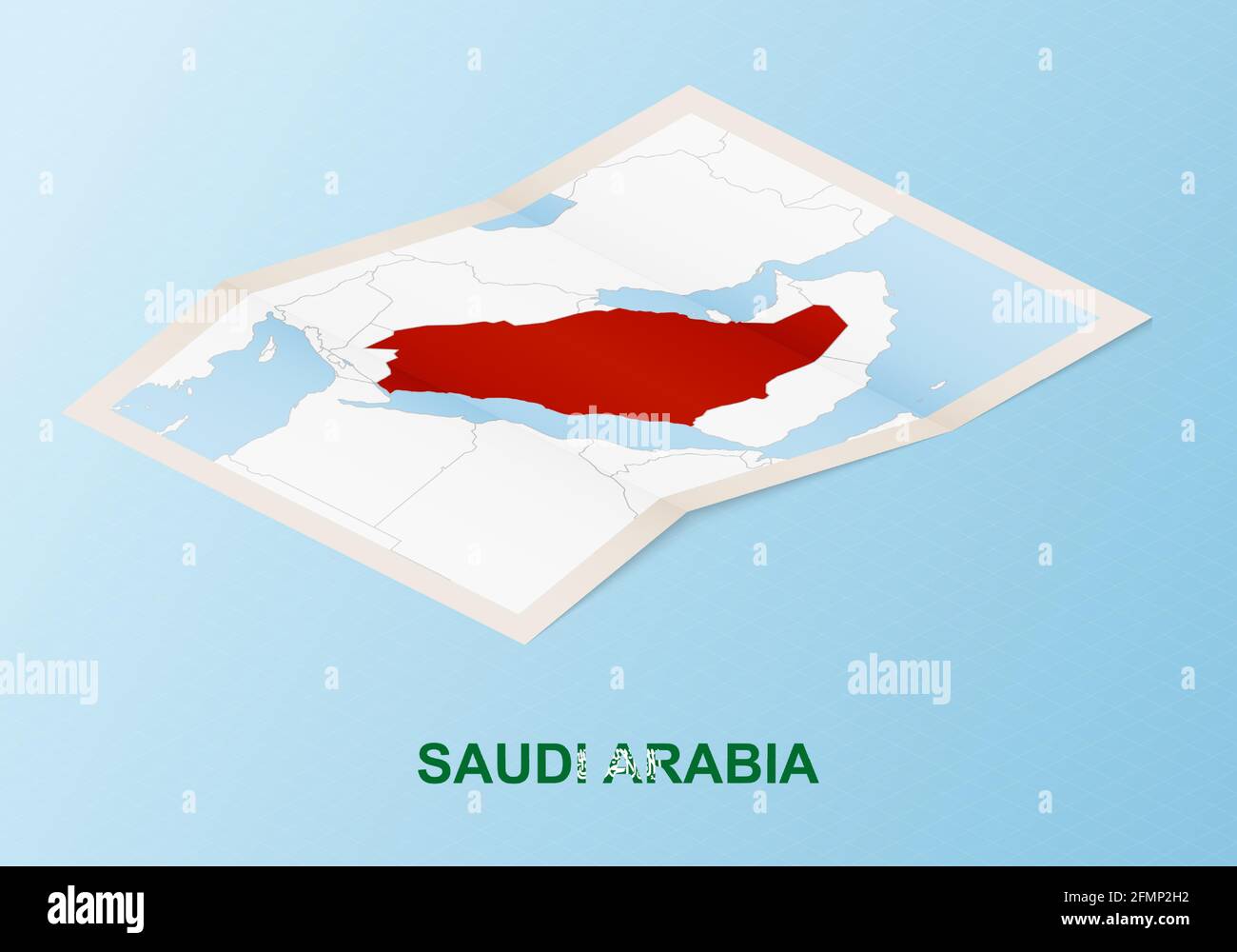 Folded paper map of Saudi Arabia with neighboring countries in ...