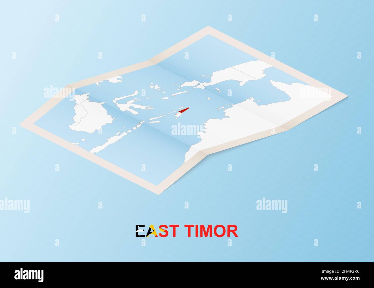Folded paper map of East Timor with neighboring countries in isometric ...