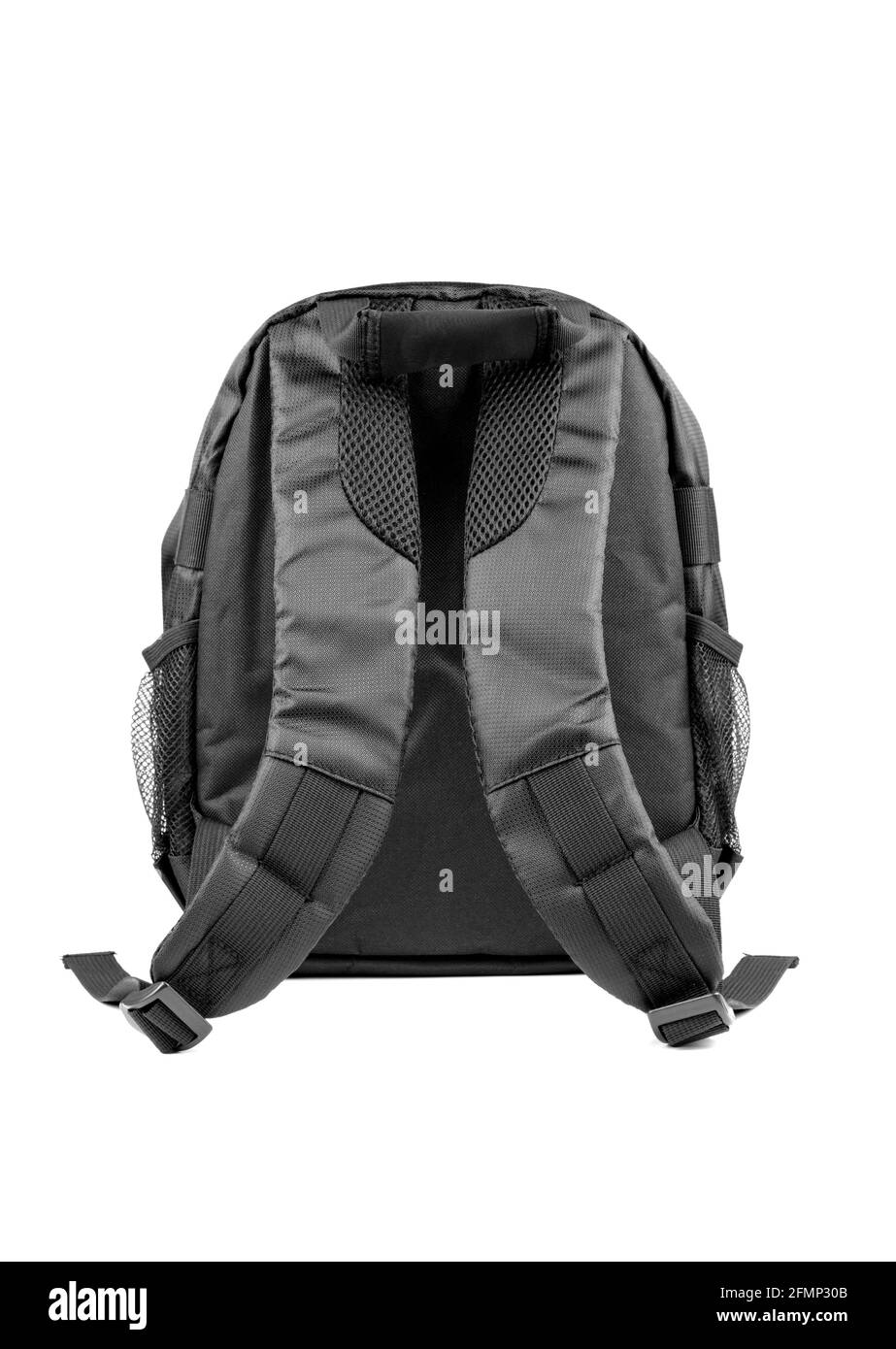 Black camera backpack isolated on white background, back view Stock ...