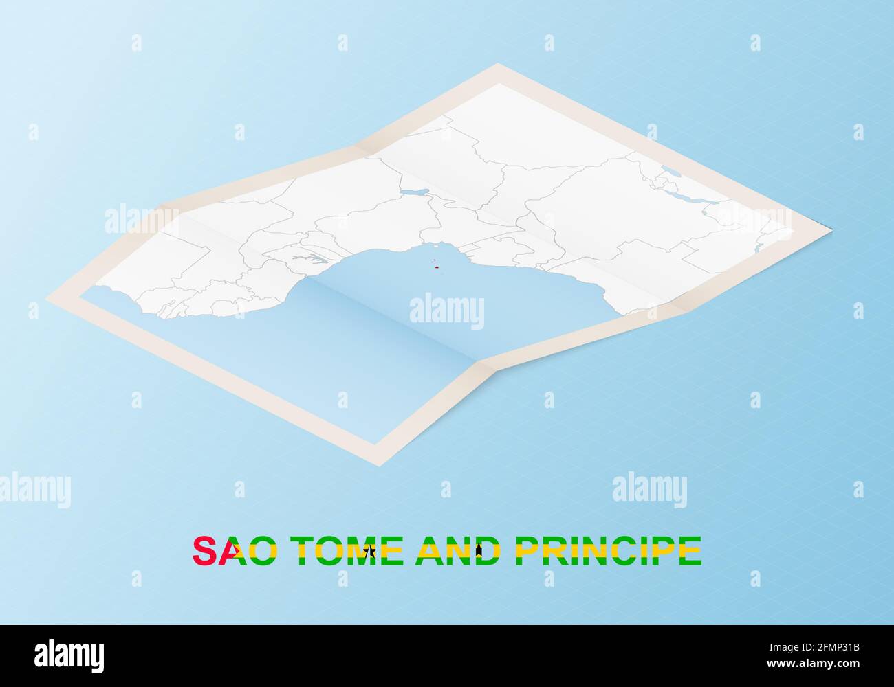 Folded paper map of Sao Tome and Principe with neighboring countries in ...