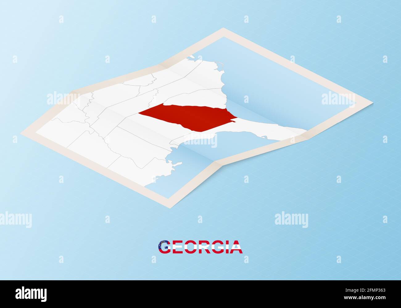 Folded paper map of Georgia with neighboring countries in isometric ...
