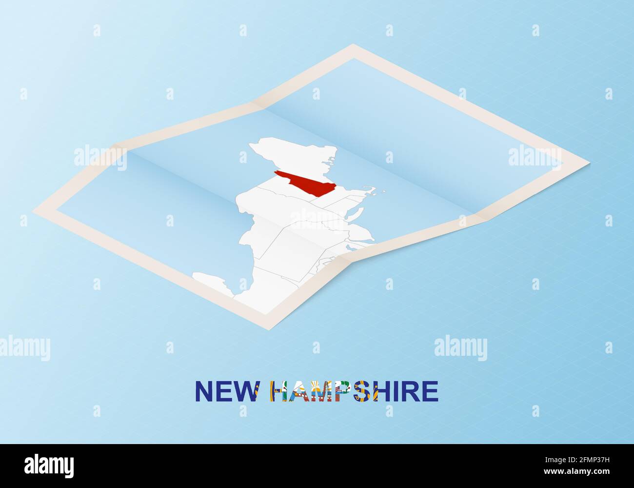 Folded paper map of New Hampshire with neighboring countries in ...