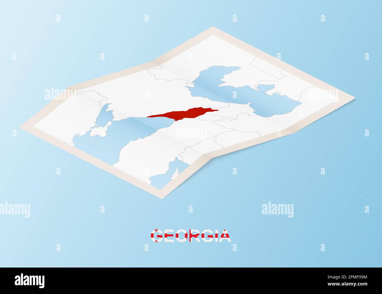 Folded paper map of Georgia with neighboring countries in isometric ...