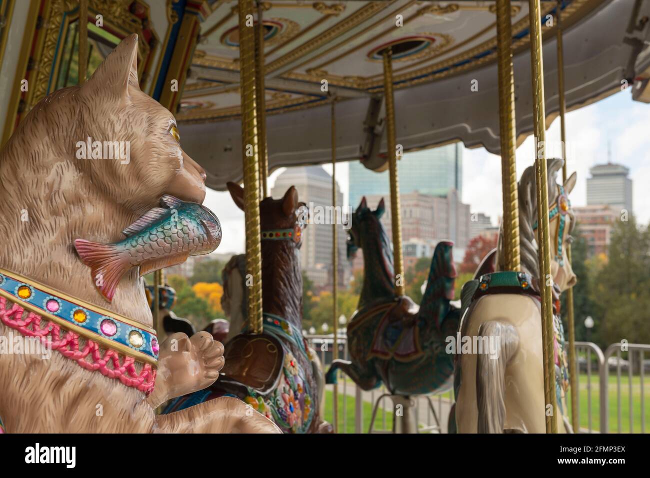 Rides on the Boston Common Frog Pond Carousel with The Boston Skyline ...