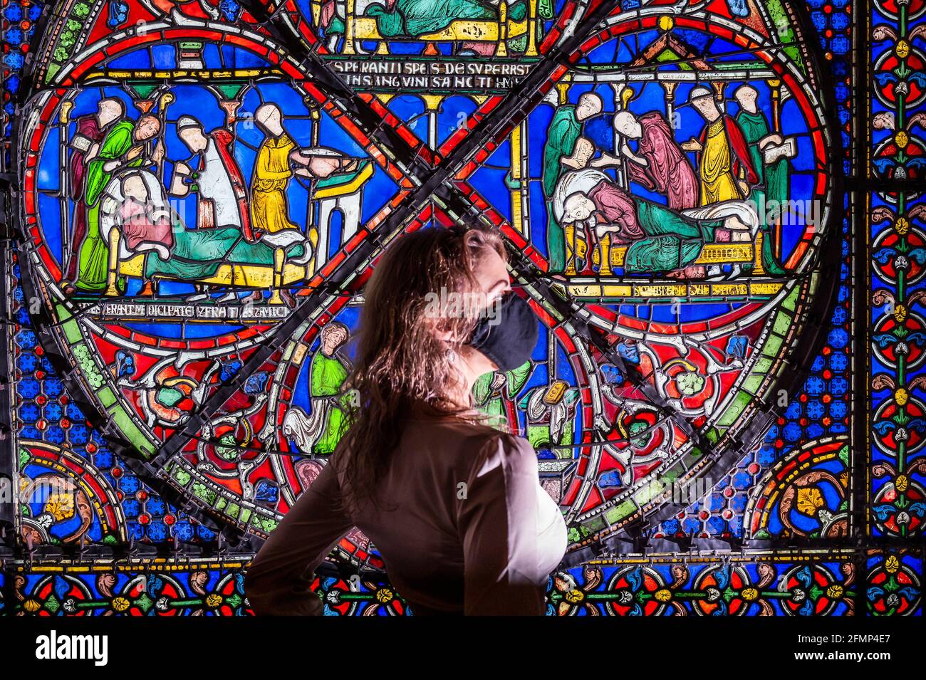 London, UK. 11th May, 2021. The entire 800-year-old stained glass ...