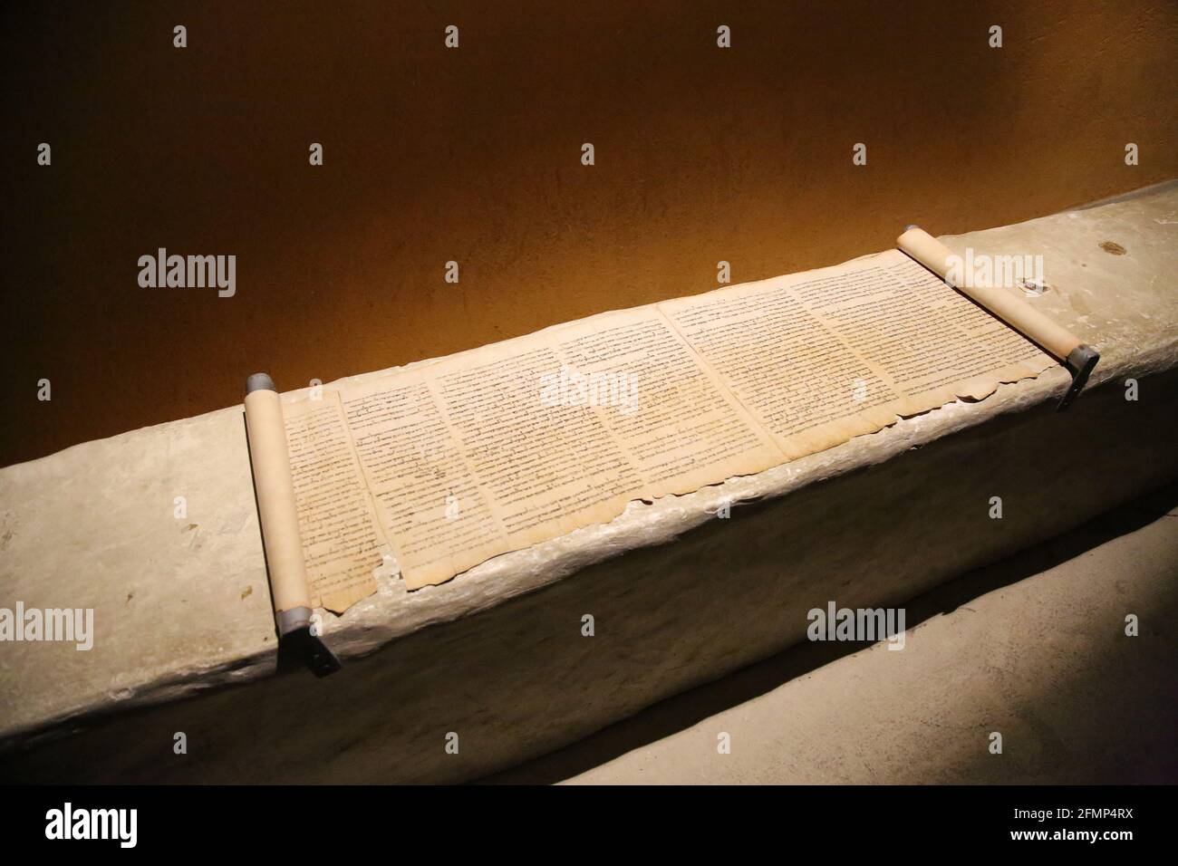 Copy of the Dead Sea Scrolls in Qumran Stock Photo - Alamy