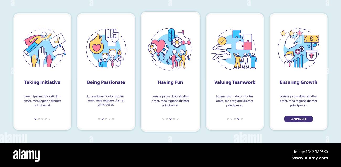 Basic corporate core values onboarding mobile app page screen with concepts Stock Vector Image ...