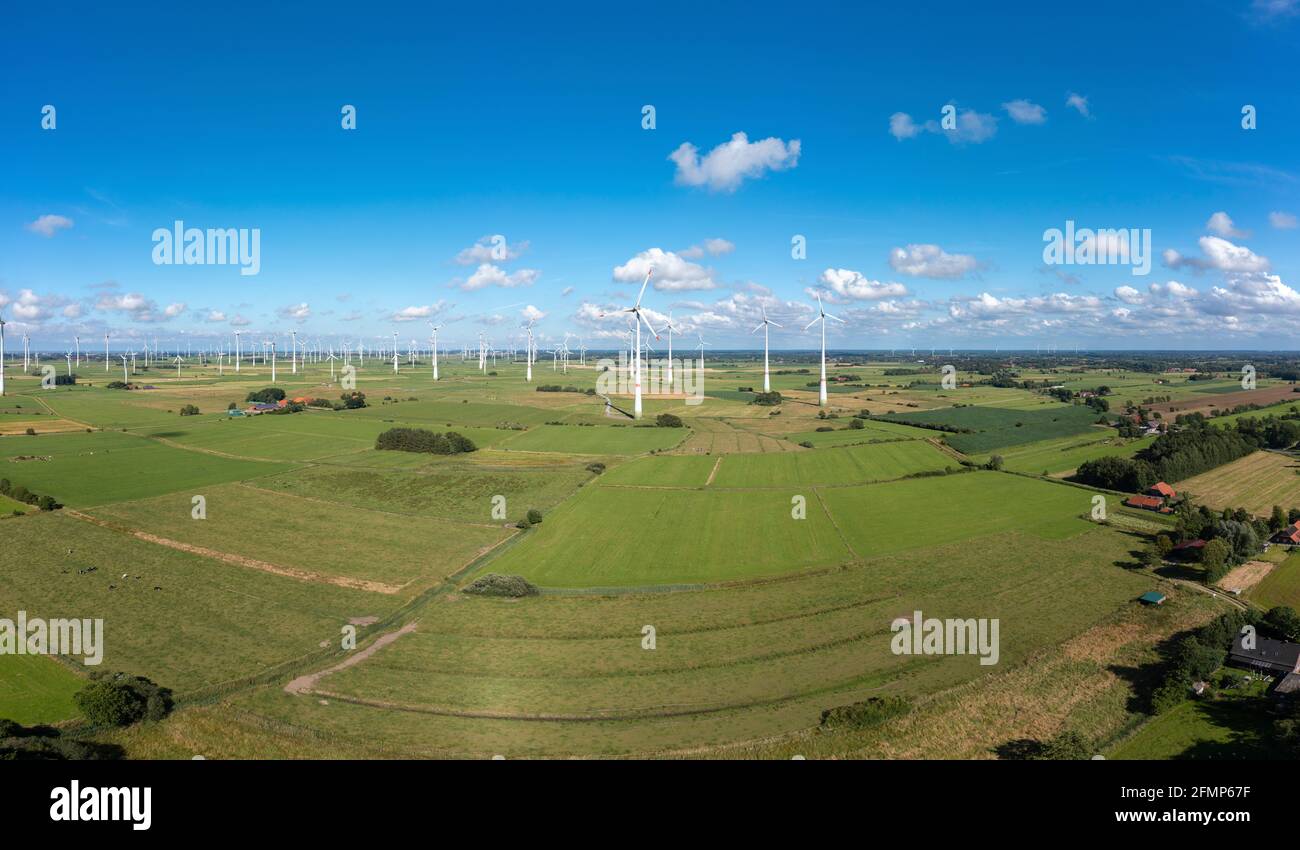 Aerial view with wind farm, Arle, Lower Saxony, Germany, Europe Stock ...