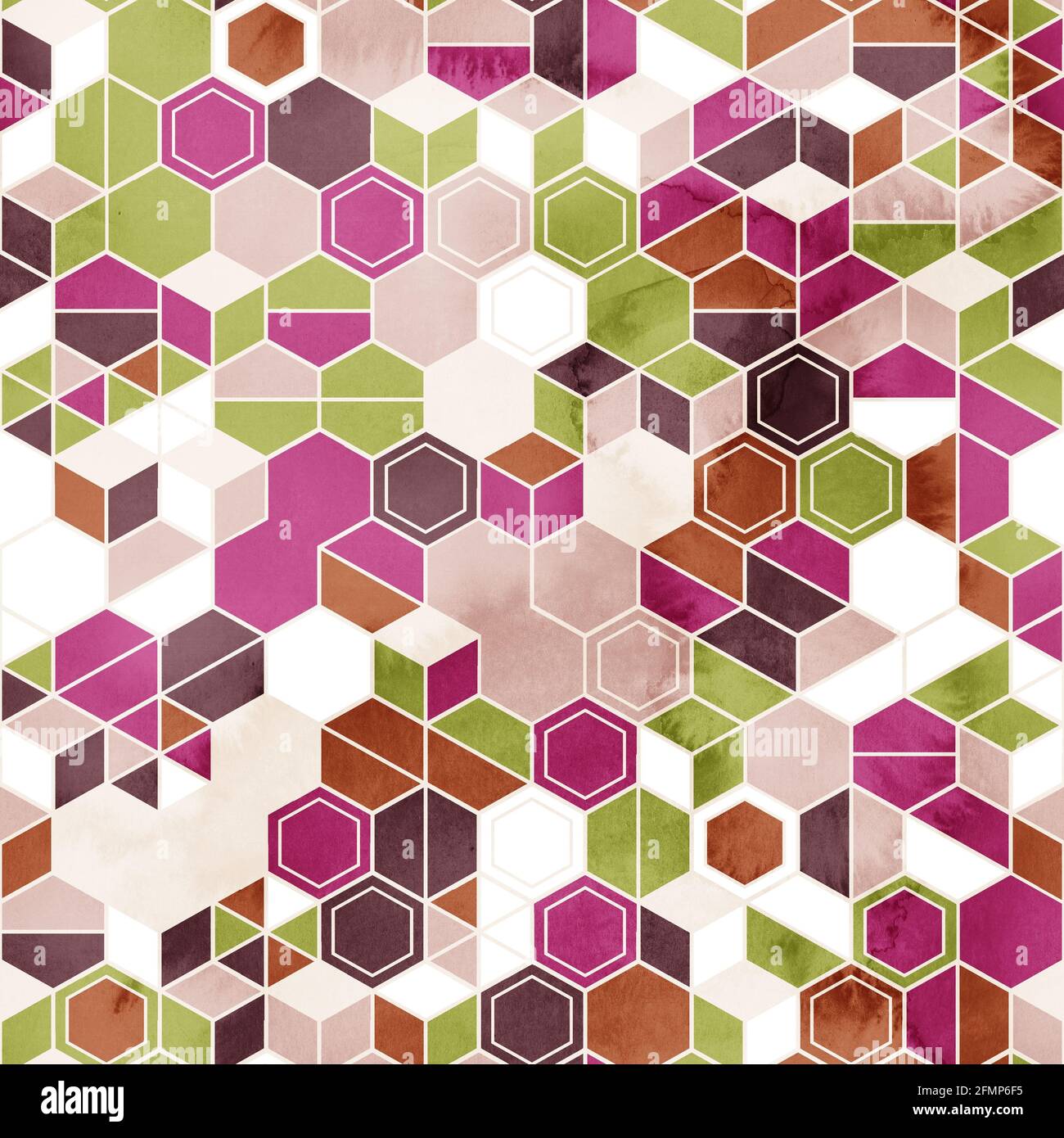 Seamless pattern of hexagons in random colors in watercolor Stock Photo ...