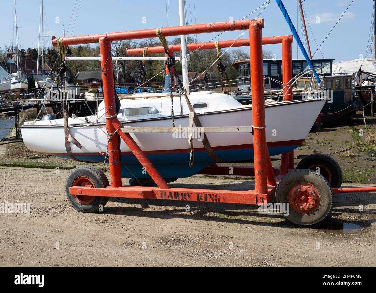 Small sailing boat yacht transported by trailer, Harry King boatyard ...